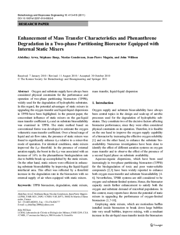 (PDF) Enhancement of mass transfer characteristics and phenanthrene ...