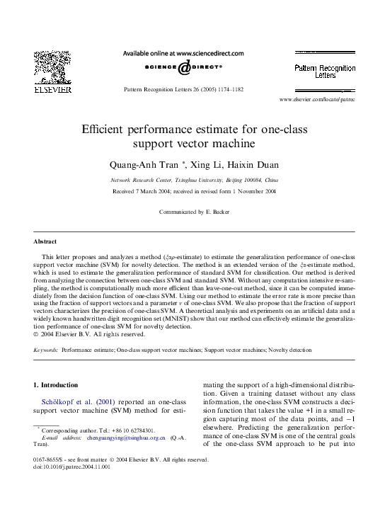 (PDF) Efficient performance estimate for one-class support vector machine