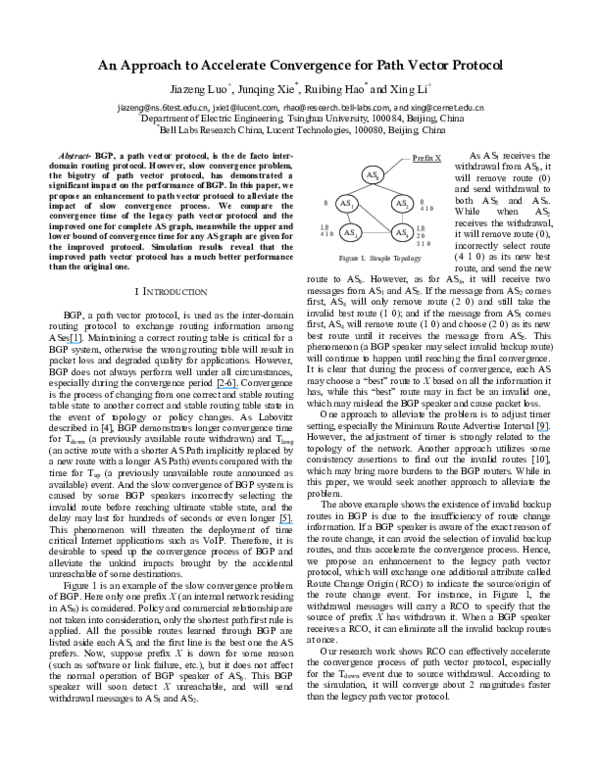 (PDF) An approach to accelerate convergence for path vector protocol
