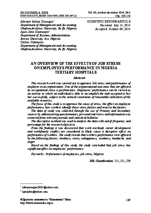(PDF) AN OVERVIEW OF THE EFFECTS OF JOB STRESS