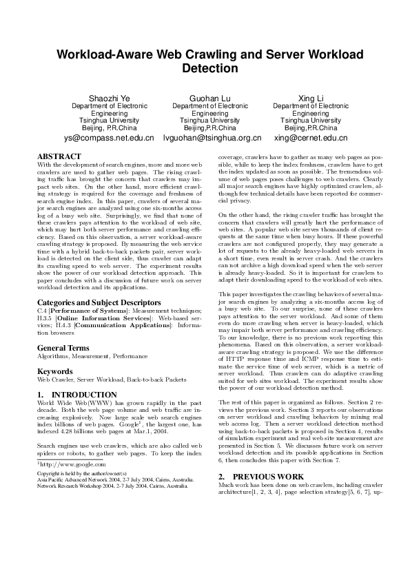 (PDF) Workload-aware Web crawling and server workload detection