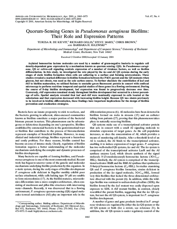 (PDF) Quorum-Sensing Genes in Pseudomonas aeruginosa Biofilms: Their ...