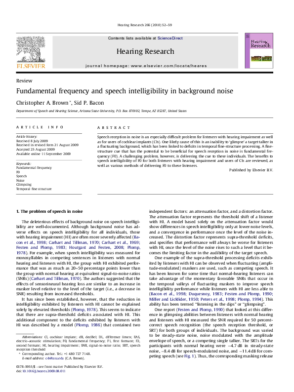 (PDF) Fundamental frequency and speech intelligibility in background noise