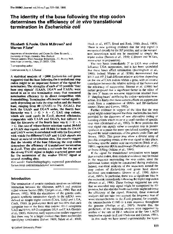 (PDF) The identity of the base following the stop codon determines the ...