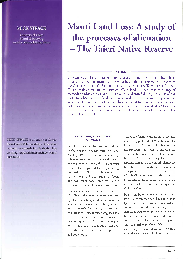 (PDF) Maori Land Loss: A study of the processes of alienation - The ...