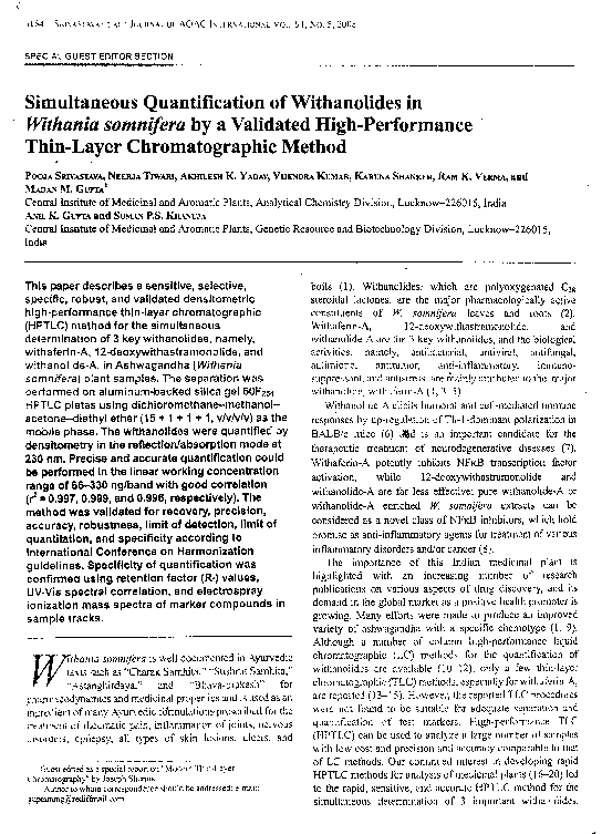 (PDF) Simultaneous quantification of withanolides in Withania somnifera by a validated high ...