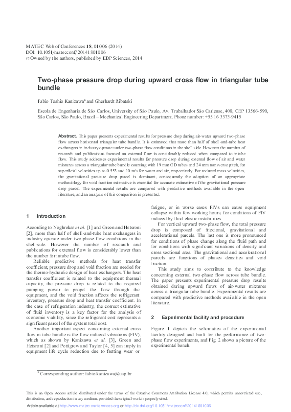 (PDF) Two-phase pressure drop during upward cross flow in triangular tube bundle