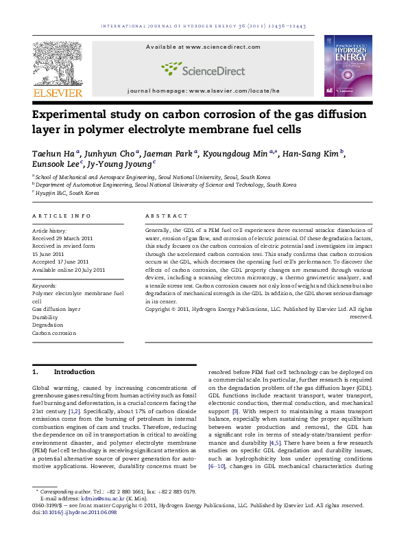 (PDF) Experimental study on carbon corrosion of the gas diffusion layer ...