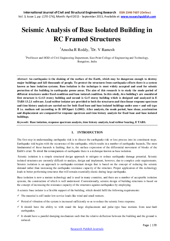 (PDF) Seismic Analysis of Base Isolated Building in RC Framed Structures