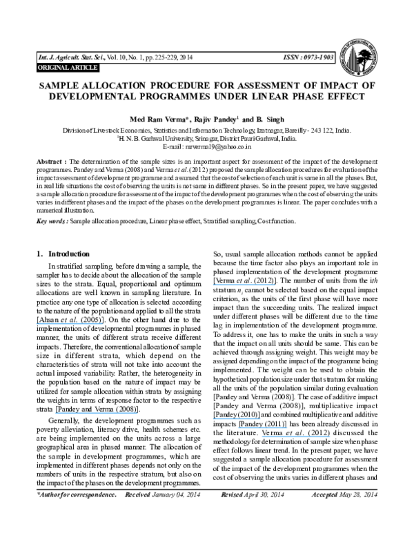 (PDF) Sample Allocation Procedure for Assessment of Impact of ...