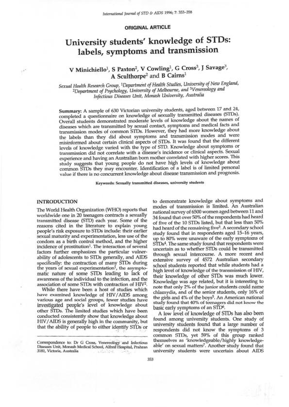 (PDF) University students' knowledge of STDs: labels, symptoms and ...