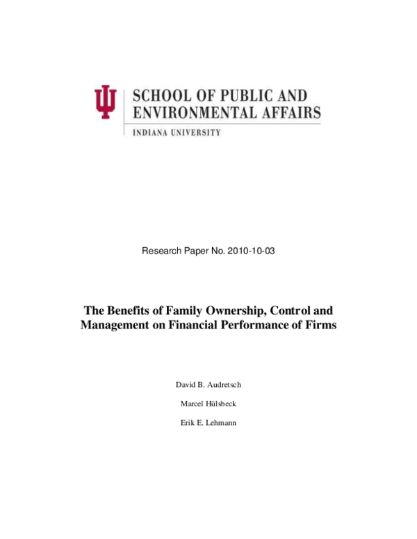 (PDF) The Benefits of Family Ownership, Control and Management on ...
