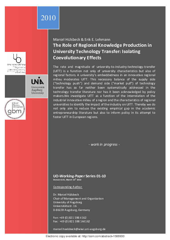(PDF) The role of regional knowledge production in university ...