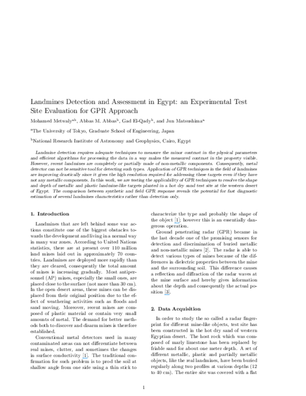 (PDF) Landmines detection and assessment using GPR survey