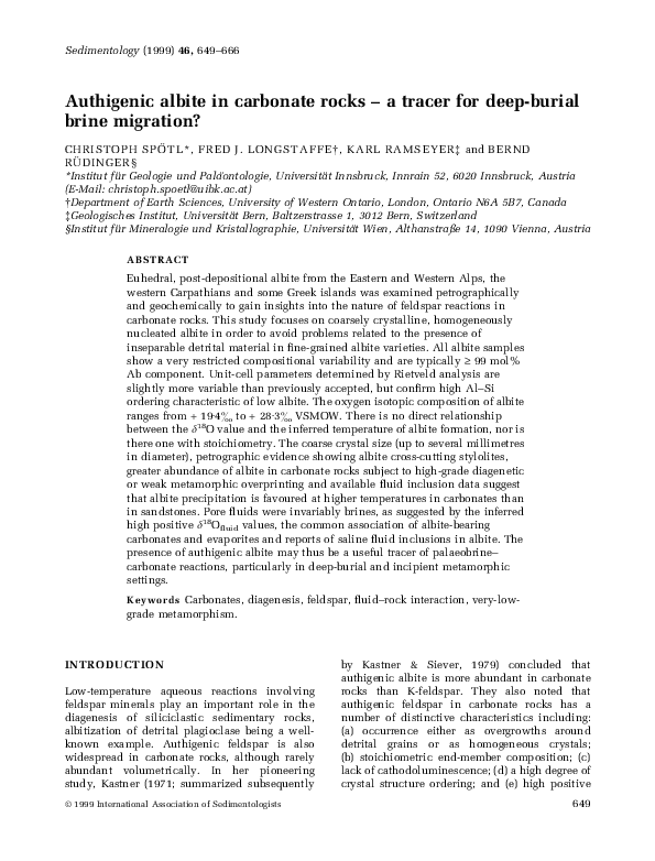 (PDF) Authigenic albite in carbonate rocks - a tracer for deep-burial ...