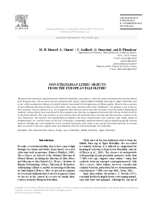 (PDF) Non-utilitarian lithic objects from the European Paleolithic