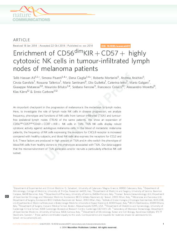 (PDF) Enrichment of CD56(dim)KIR + CD57 + highly cytotoxic NK cells in ...