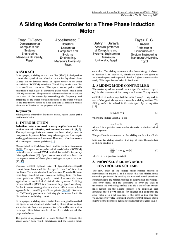 (PDF) A Sliding Mode Controller for a Three Phase Induction Motor