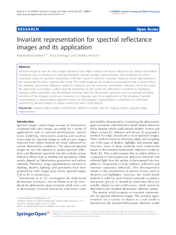 (PDF) Invariant representation for spectral reflectance images and its ...