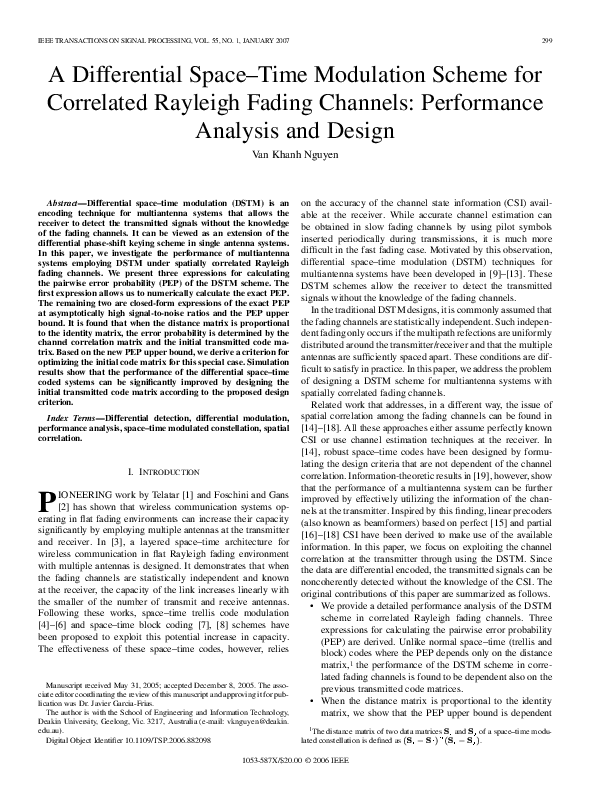 (PDF) A differential space time modulation scheme for correlated Rayleigh fading channels ...