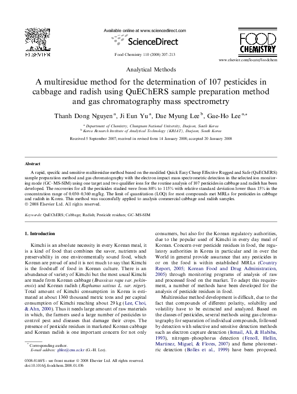 (PDF) A multiresidue method for the determination of 107 pesticides in cabbage and radish using ...