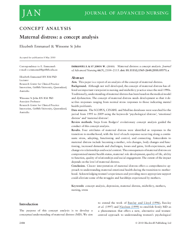(PDF) Maternal distress: concept analysis