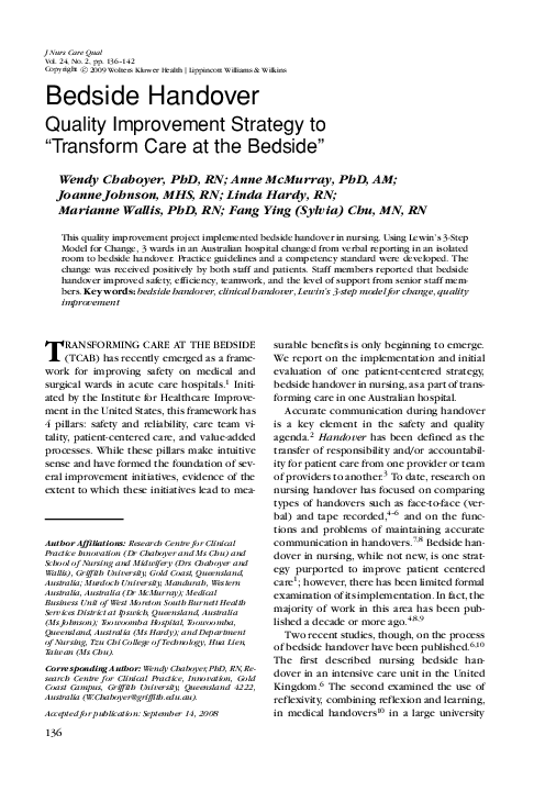 (PDF) Bedside Handover: Quality Improvement Strategy to" Transform Care ...