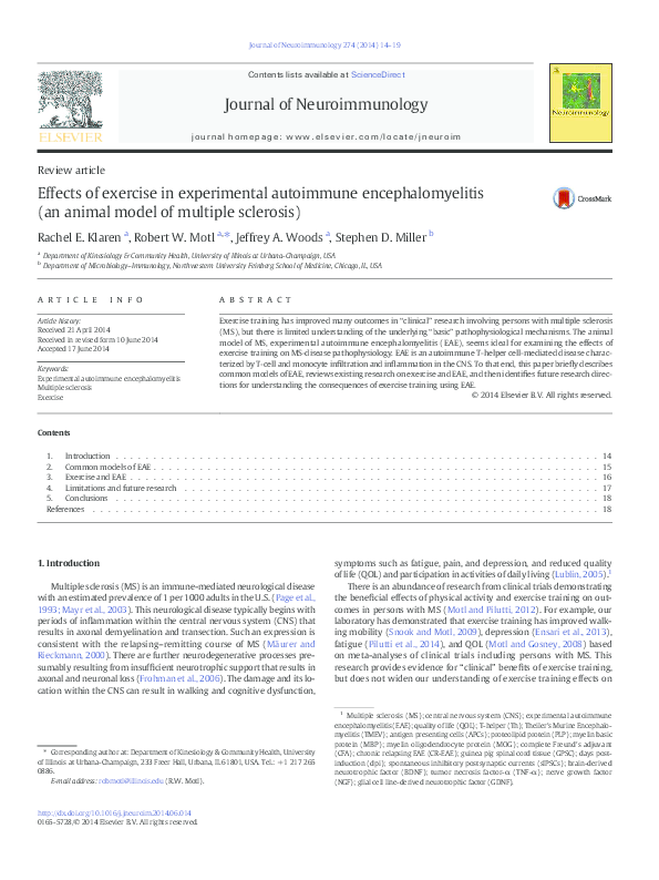 (PDF) Effects of exercise in experimental autoimmune encephalomyelitis ...