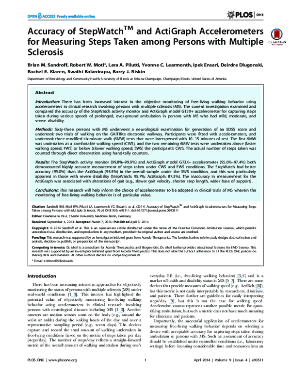 (PDF) Accuracy of StepWatch™ and ActiGraph Accelerometers for Measuring ...