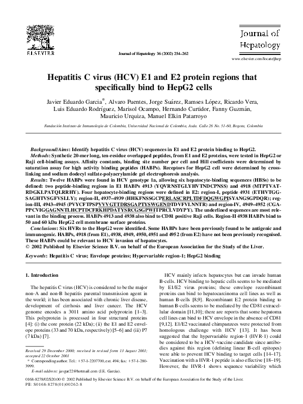 (PDF) Hepatitis C Virus (HCV) E1 and E2 Protein Regions That ...