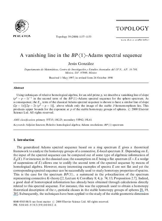(PDF) A vanishing line in the BP〈1〉-Adams spectral sequence