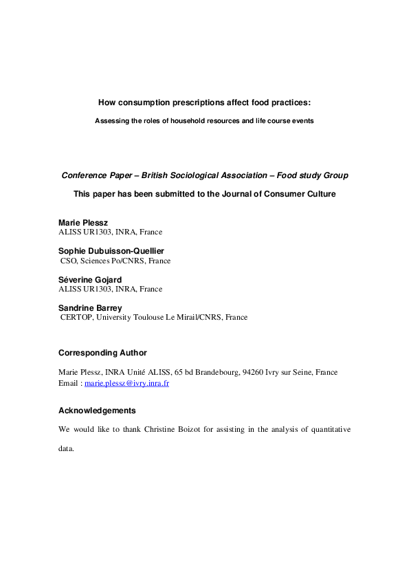 (PDF) How Consumption Prescriptions Change Food Practices. Assessing ...