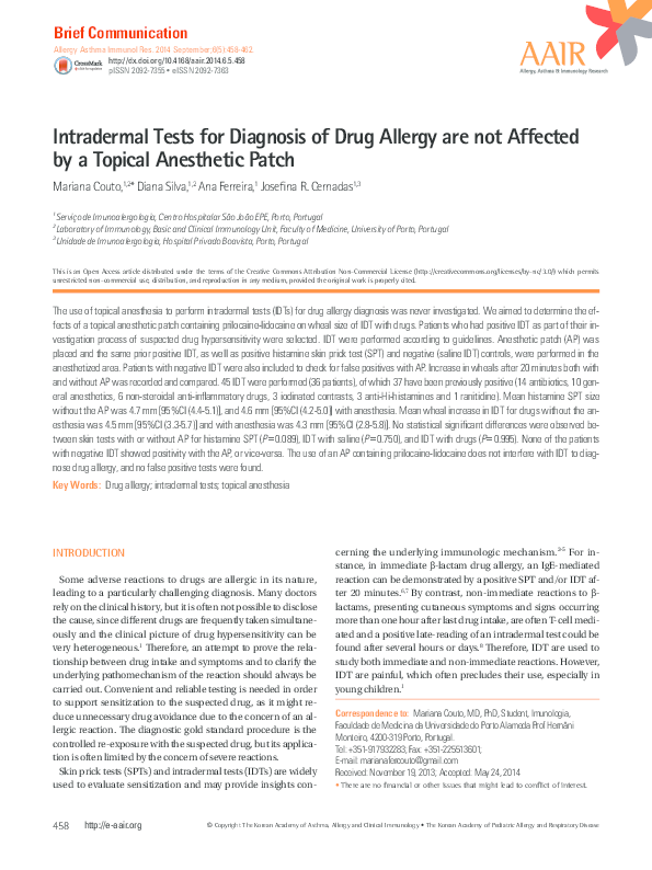 (PDF) Intradermal Tests for Diagnosis of Drug Allergy are not Affected ...