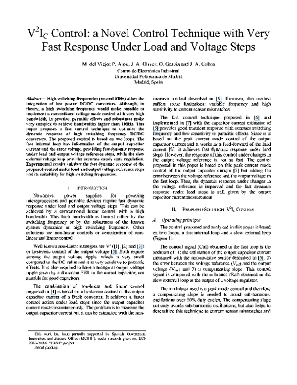 (PDF) V 2 I C control: A novel control technique with very fast ...