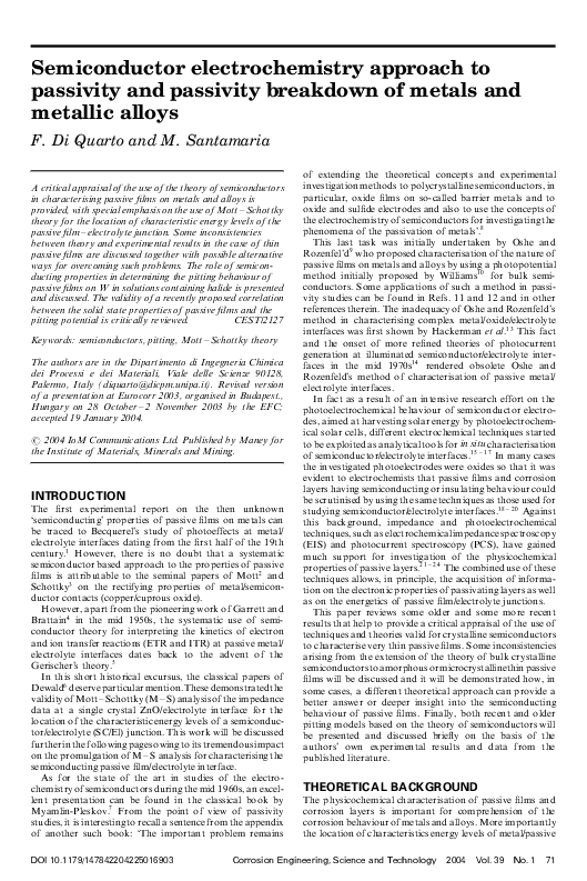 (PDF) Semiconductor electrochemistry approach to passivity and passivity breakdown of metals and ...
