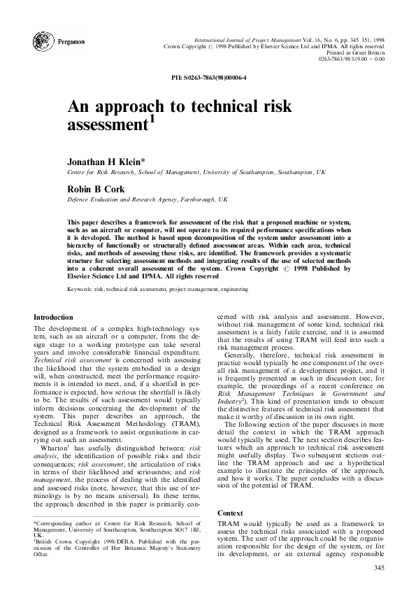 (PDF) An approach to technical risk assessment