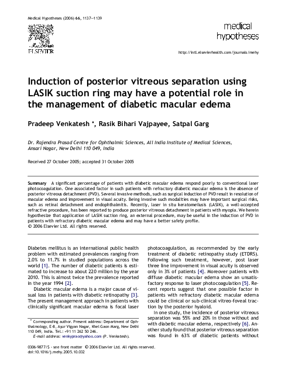 (PDF) LASIK Suction Ring for Diabetic Macular Edema