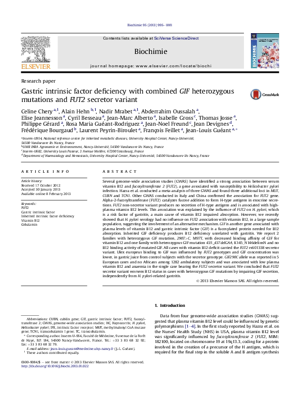 (PDF) Gastric intrinsic factor deficiency with combined GIF ...