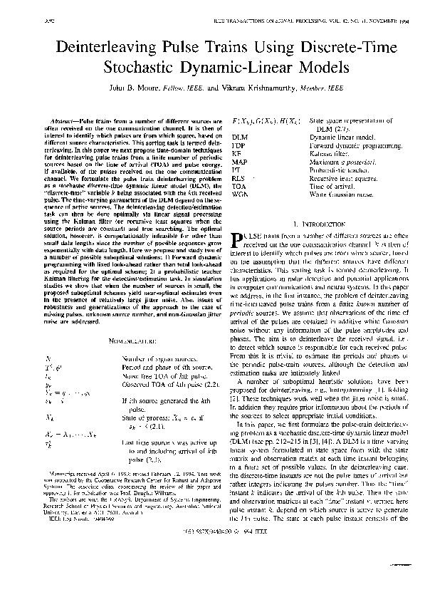(PDF) Deinterleaving pulse trains using discrete-time stochastic ...
