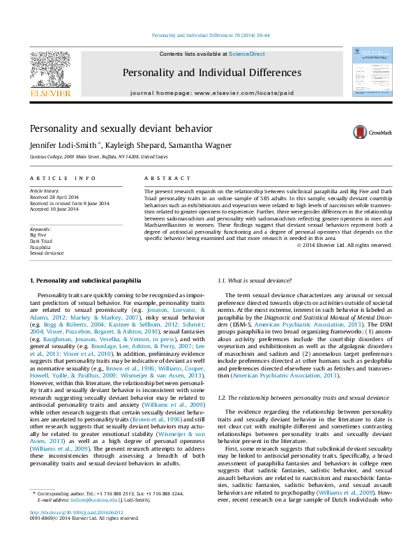 Pdf Personality And Sexually Deviant Behavior
