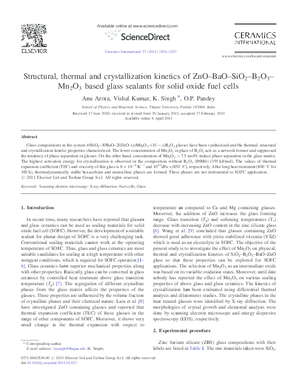 (PDF) Structural, thermal and crystallization kinetics of ZnO–BaO–SiO2 ...