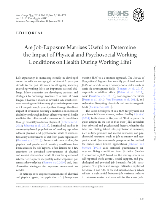 (PDF) Are job-exposure matrixes useful to determine the impact of ...