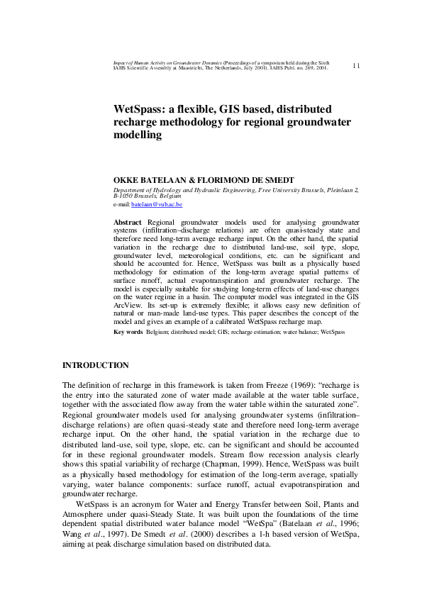 (PDF) WetSpass: a flexible, GIS based, distributed recharge methodology ...