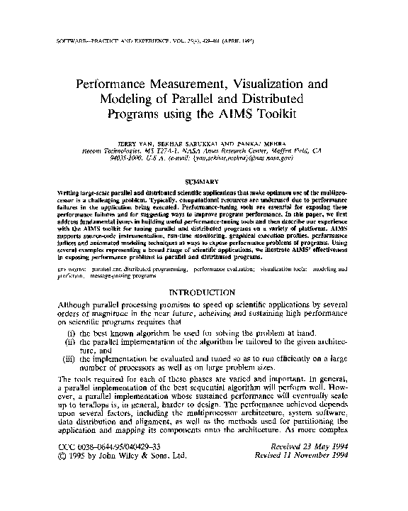 Pdf Performance Measurement Visualization And Modeling Of Parallel And Distributed Programs