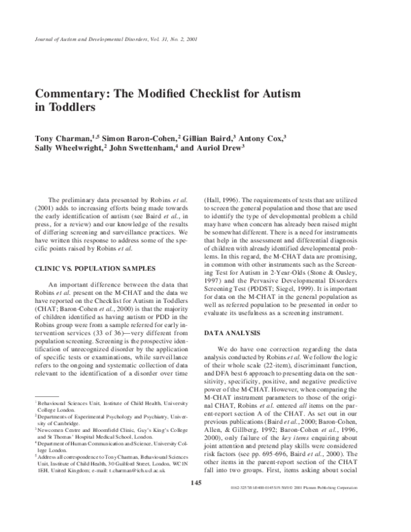(PDF) Commentary: The modified checklist for autism in toddlers