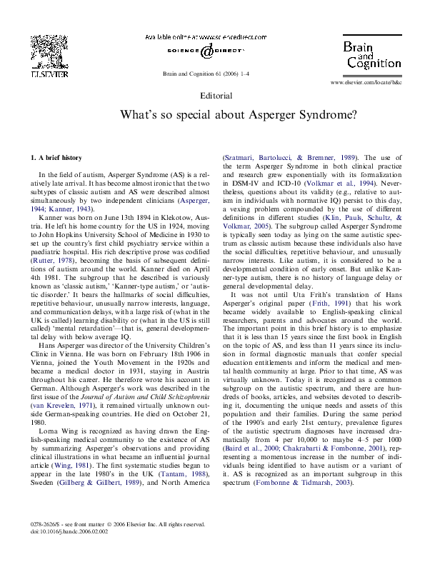 (PDF) What's so special about Asperger Syndrome