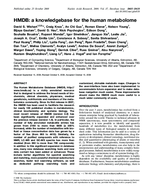 (PDF) HMDB: a knowledgebase for the human metabolome