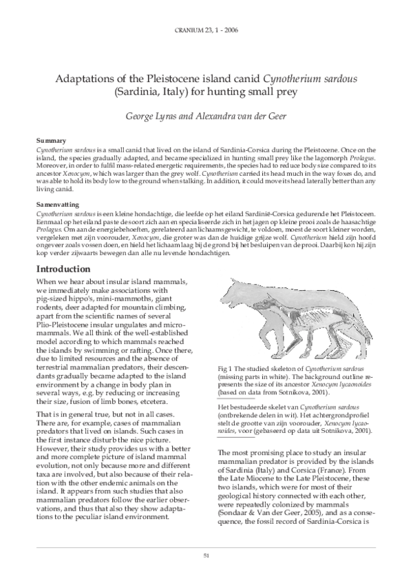 (PDF) Adaptations of the Pleistocene island canid Cynotherium sardous ...