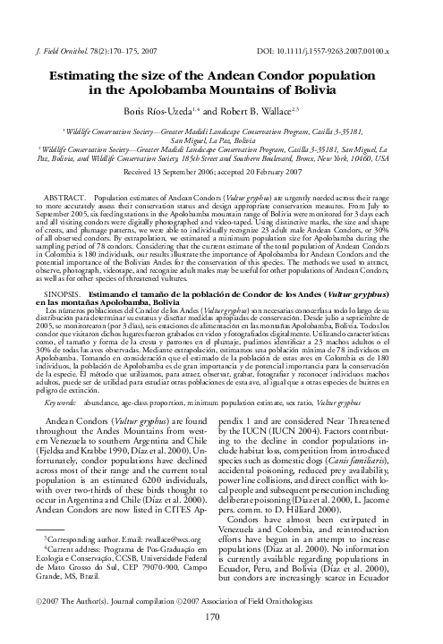 (PDF) Estimating the size of the Andean Condor population in the ...