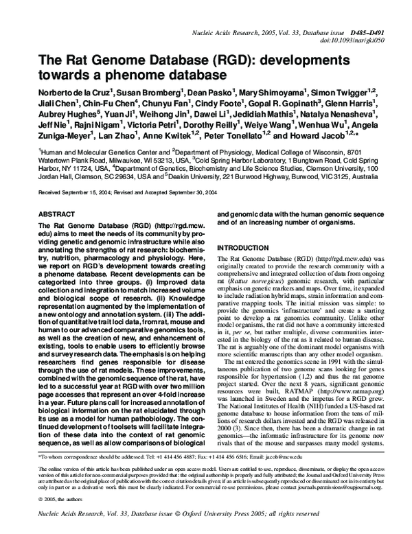 (PDF) The Rat Genome Database (RGD): developments towards a phenome ...